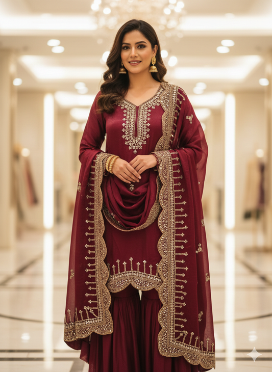 Maroon Sharara Set